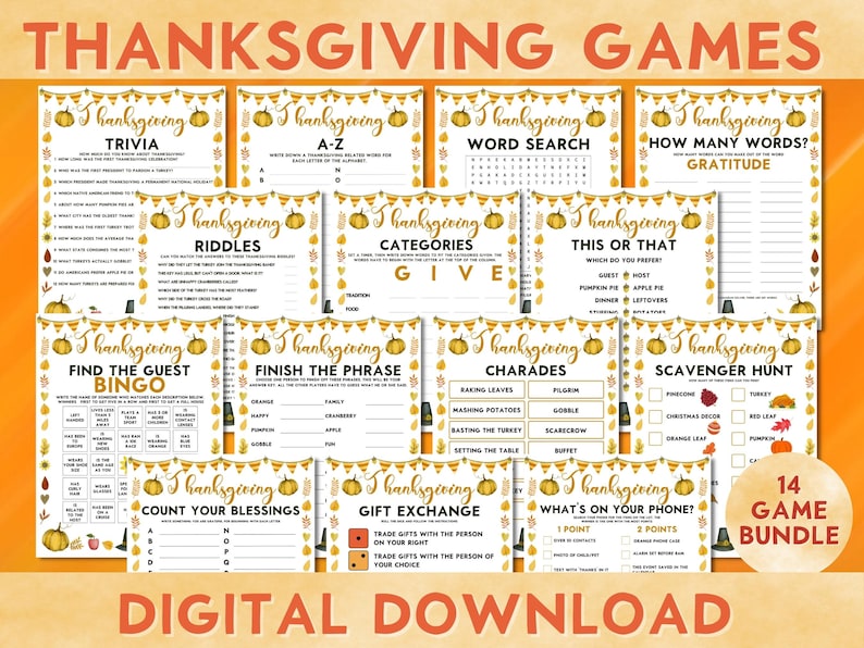 Printable Thanksgiving Games and Activities Bundle 14 Games - Etsy