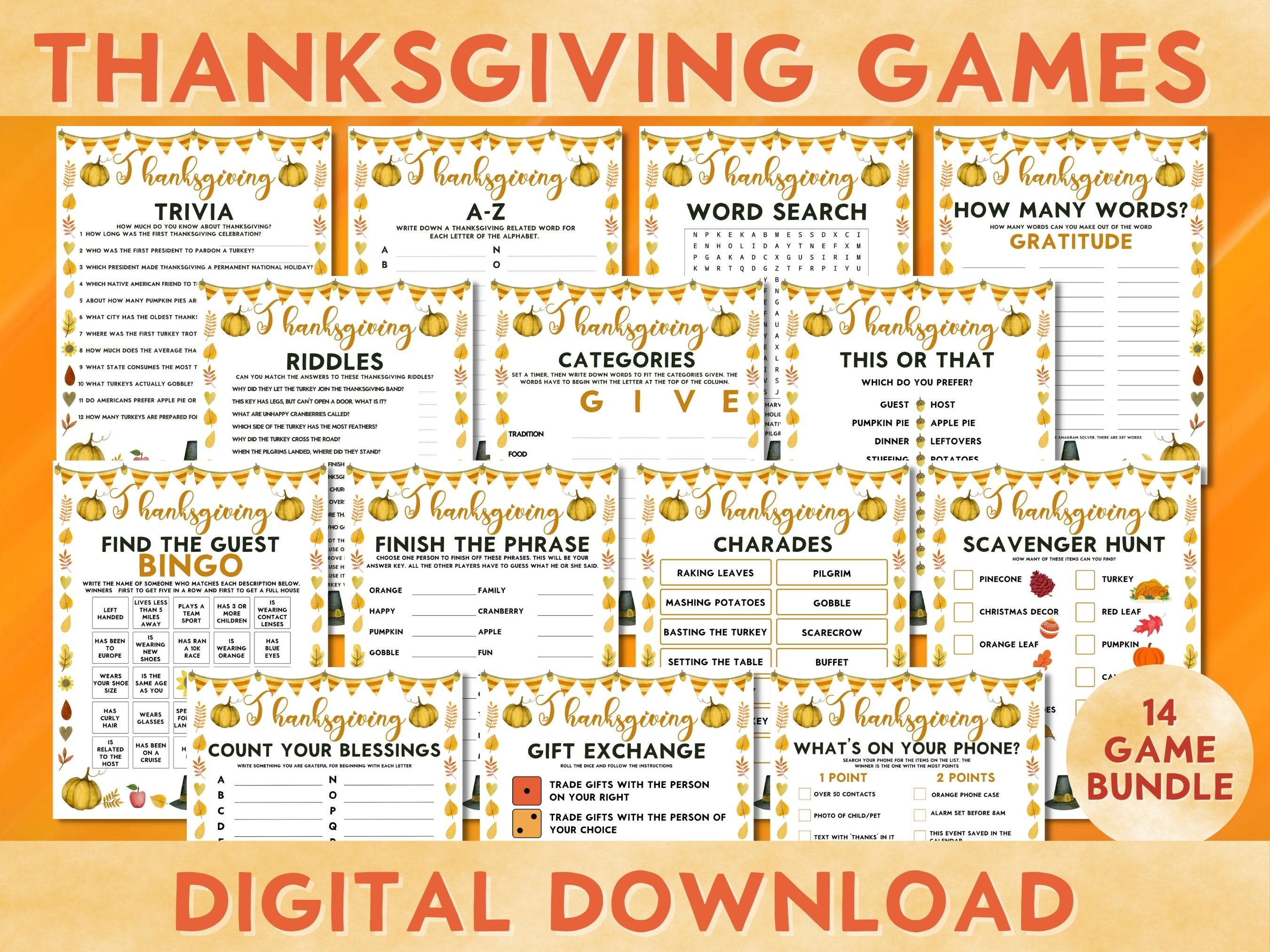 Printable Thanksgiving Games and Activities Bundle 14 Games - Etsy