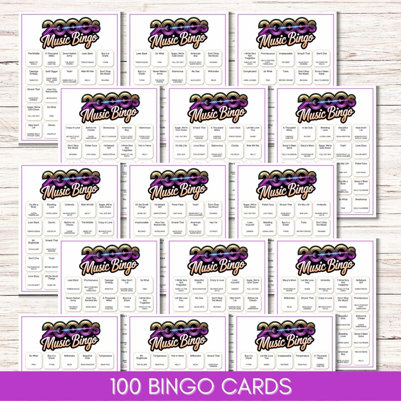 2000s Music Bingo, Printable Music Game, Party Game, Instant Download ...