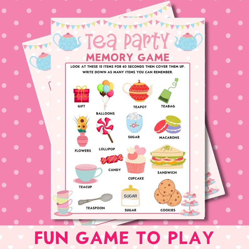Tea Party Printable Memory Game Girls Birthday Party - Etsy
