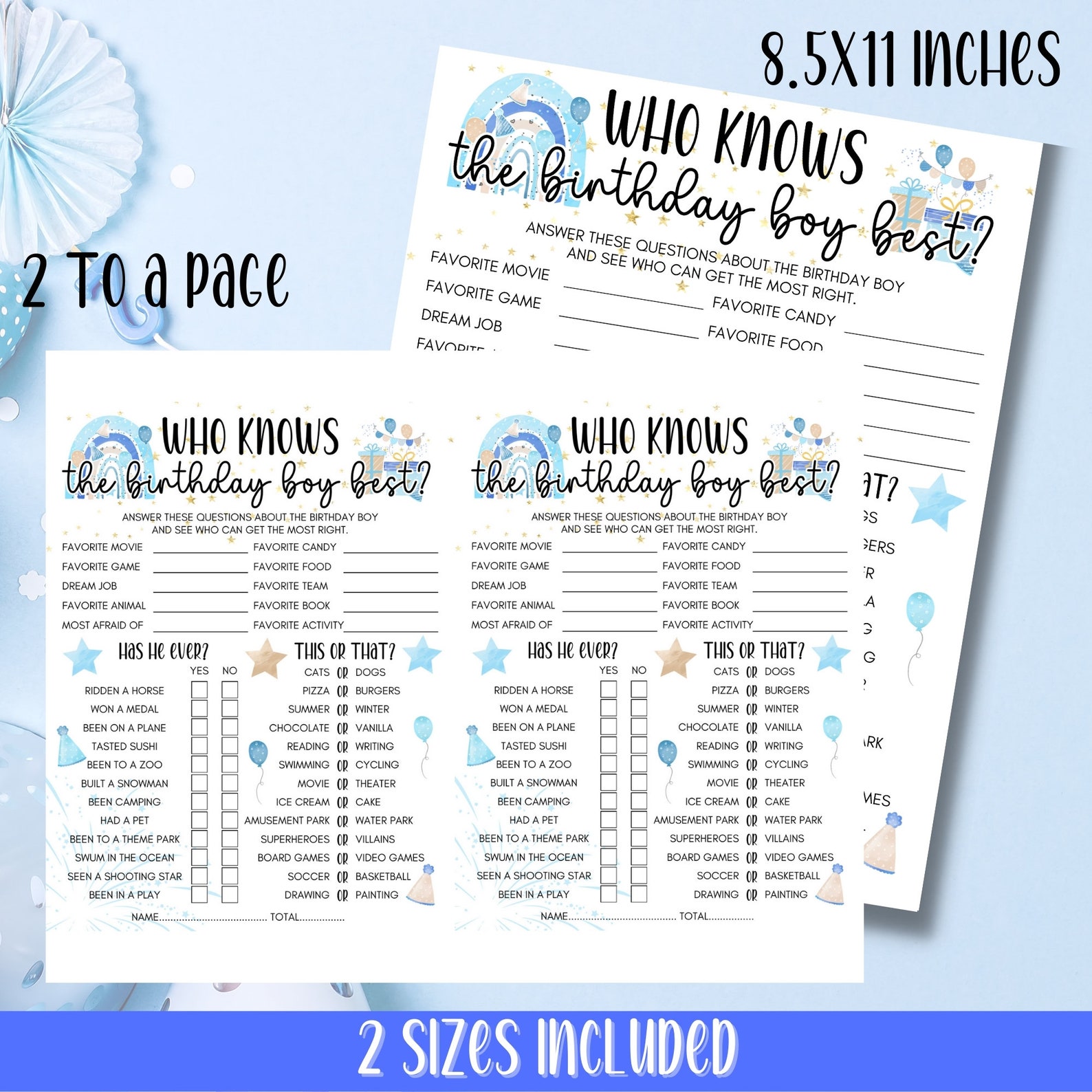 Birthday Boy Trivia Game, Printable Party Quiz (digital Download) - Etsy