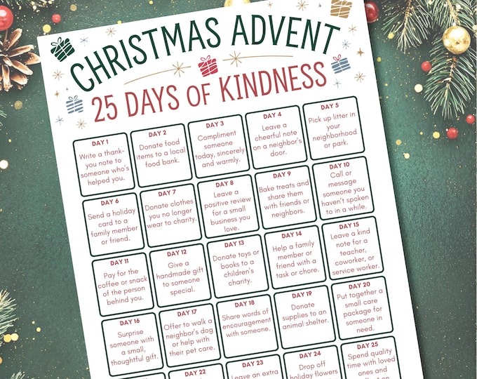 Acts of Kindness Advent Calendar - Christmas Activity Calendar - Advent ...