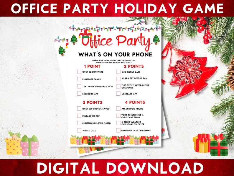 Printable Office Party What's on Your Phone Holiday Game, Christmas ...