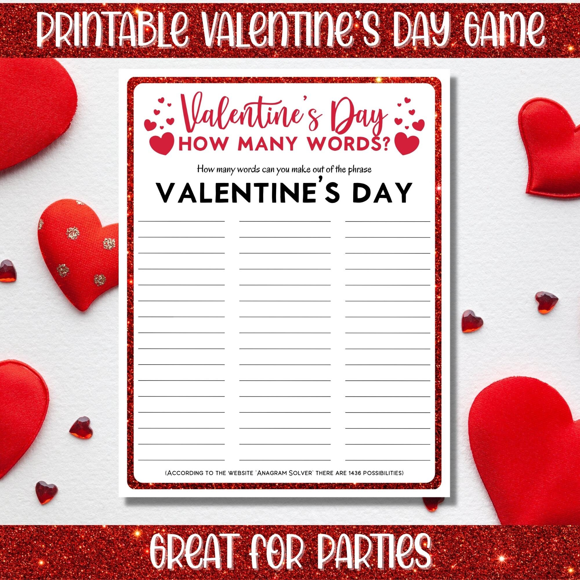 Printable Valentine's Day How Many Words Party Game - Etsy