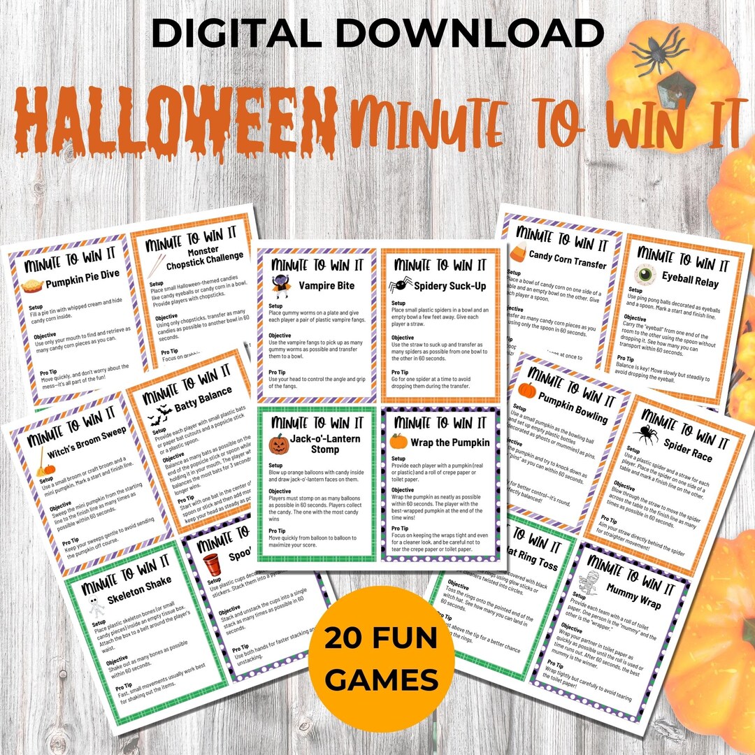 Halloween Minute to Win It Games, Printable Family Game Night, Spooky ...