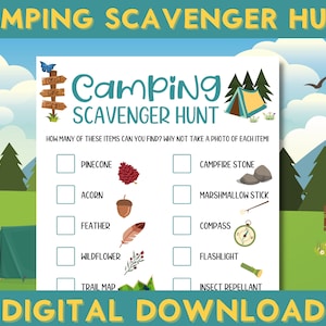 Camping Scavenger Hunt, Printable Camping Trip Game, Summer Camp ...