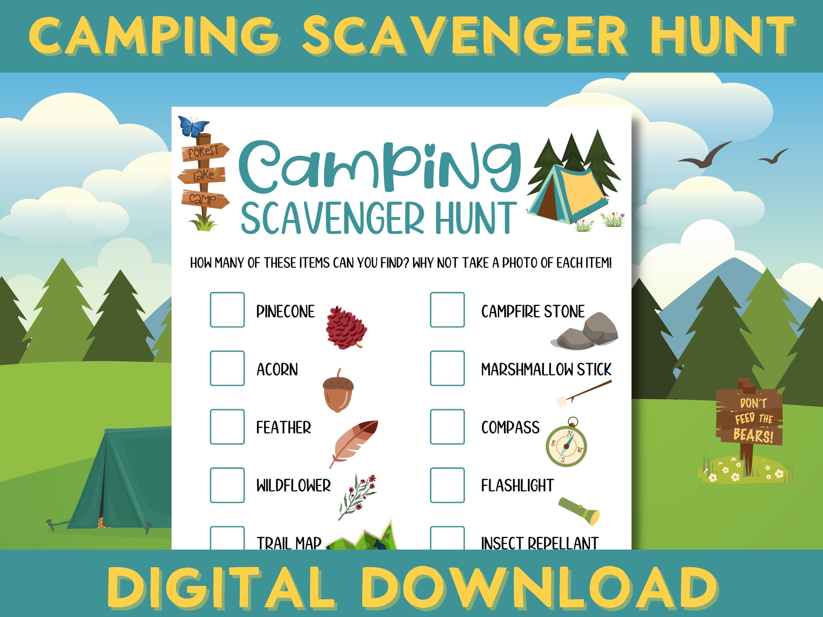 Camping Scavenger Hunt Printable Camping Trip Game Summer - Etsy