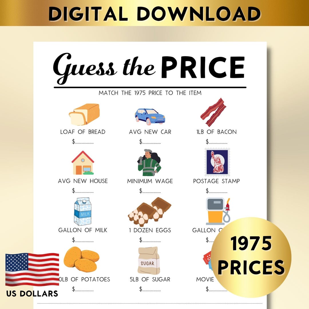50th Birthday Price Match Game, Born in 1975 Printable, Fun Party Game ...