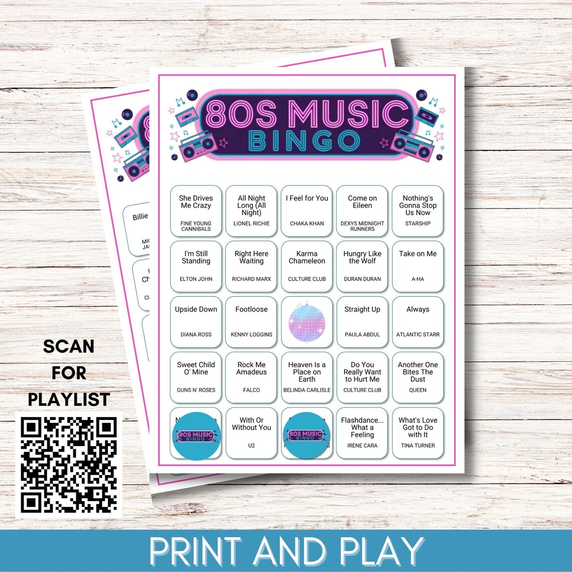 80s Music Bingo, 100 Printable Bingo Cards, Fun Party Game, Digital ...