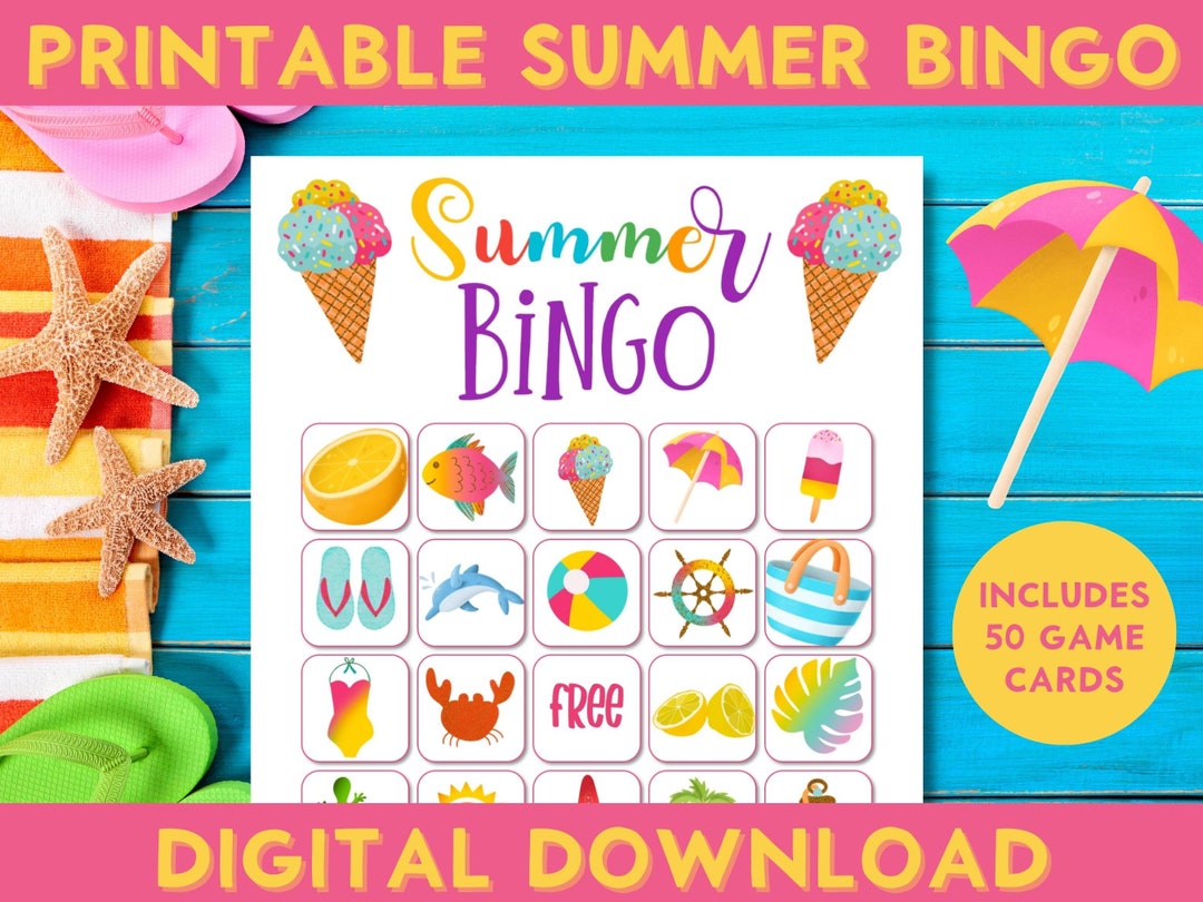 Summer Party Printable Bingo Game, 50 Cards, Family Fun, End of School ...