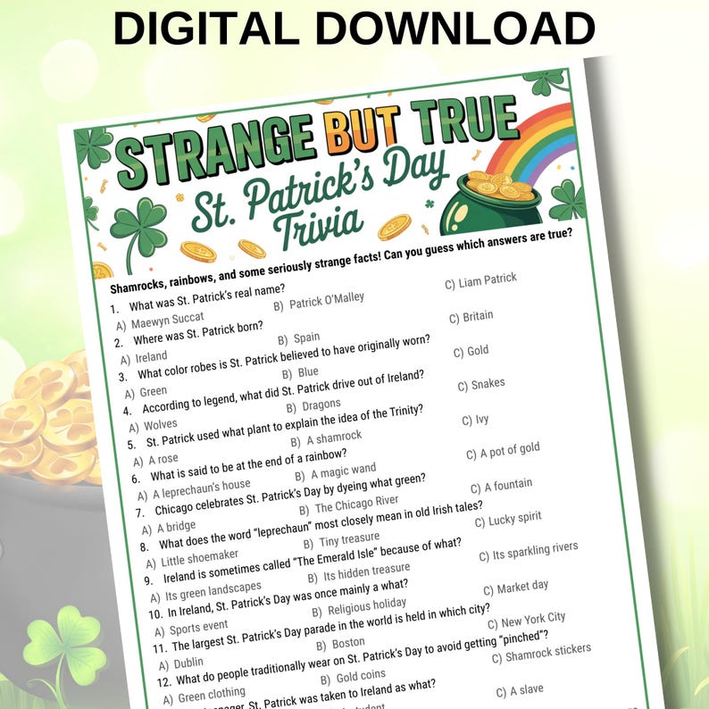 St Patrick's Day Trivia Game, Strange but True, Printable Quiz (digital ...