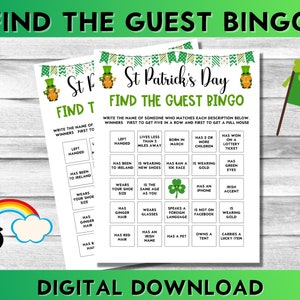Printable St Patrick's Day Find the Guest Bingo, St Paddy's Day Party ...
