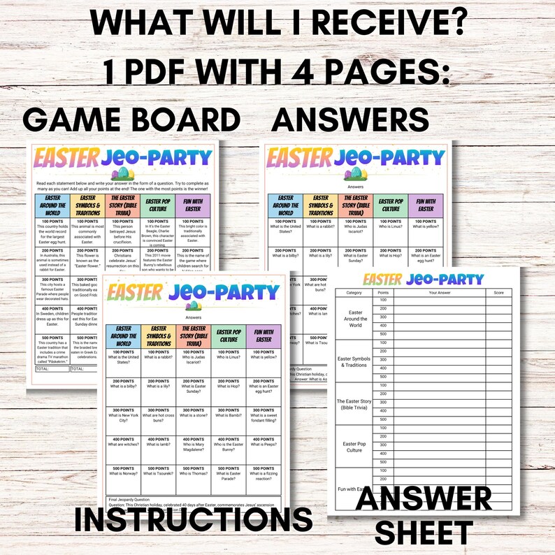 Easter Jeopardy Game, Printable Easter Trivia for Church, School ...