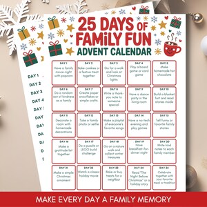 Christmas Advent Calendar – 25 Days of Family Fun – Editable Printable ...