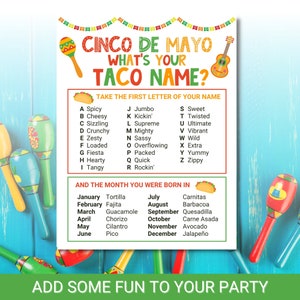 Taco Name Game, Cinco De Mayo Fiesta, Family Party (PDF Download) - Etsy