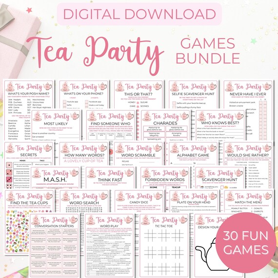 Garden Tea Shower Games Tea Party Games Bundle, Printable Birthday