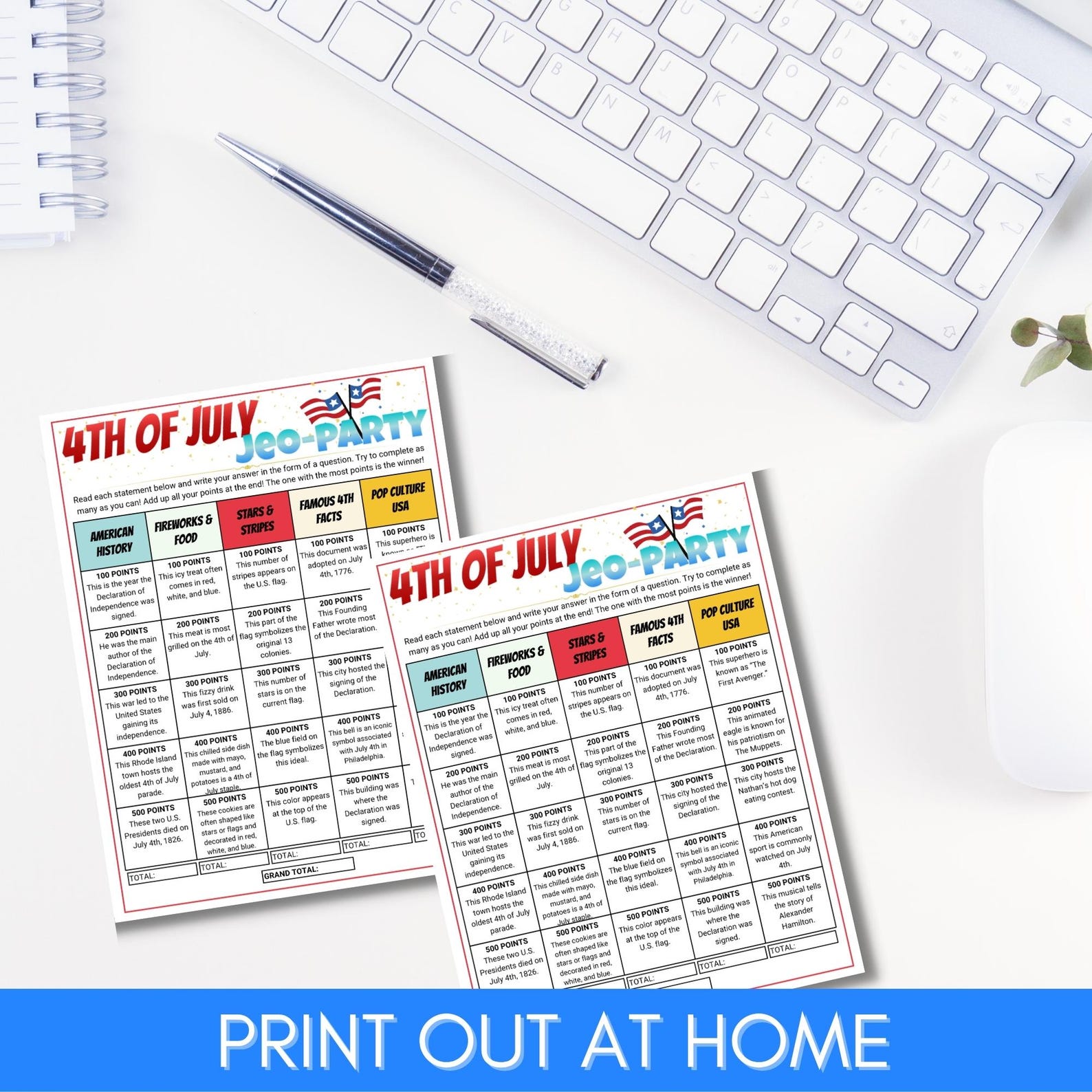 4th of July Trivia Game – Printable Jeo-party Quiz, Editable Canva ...