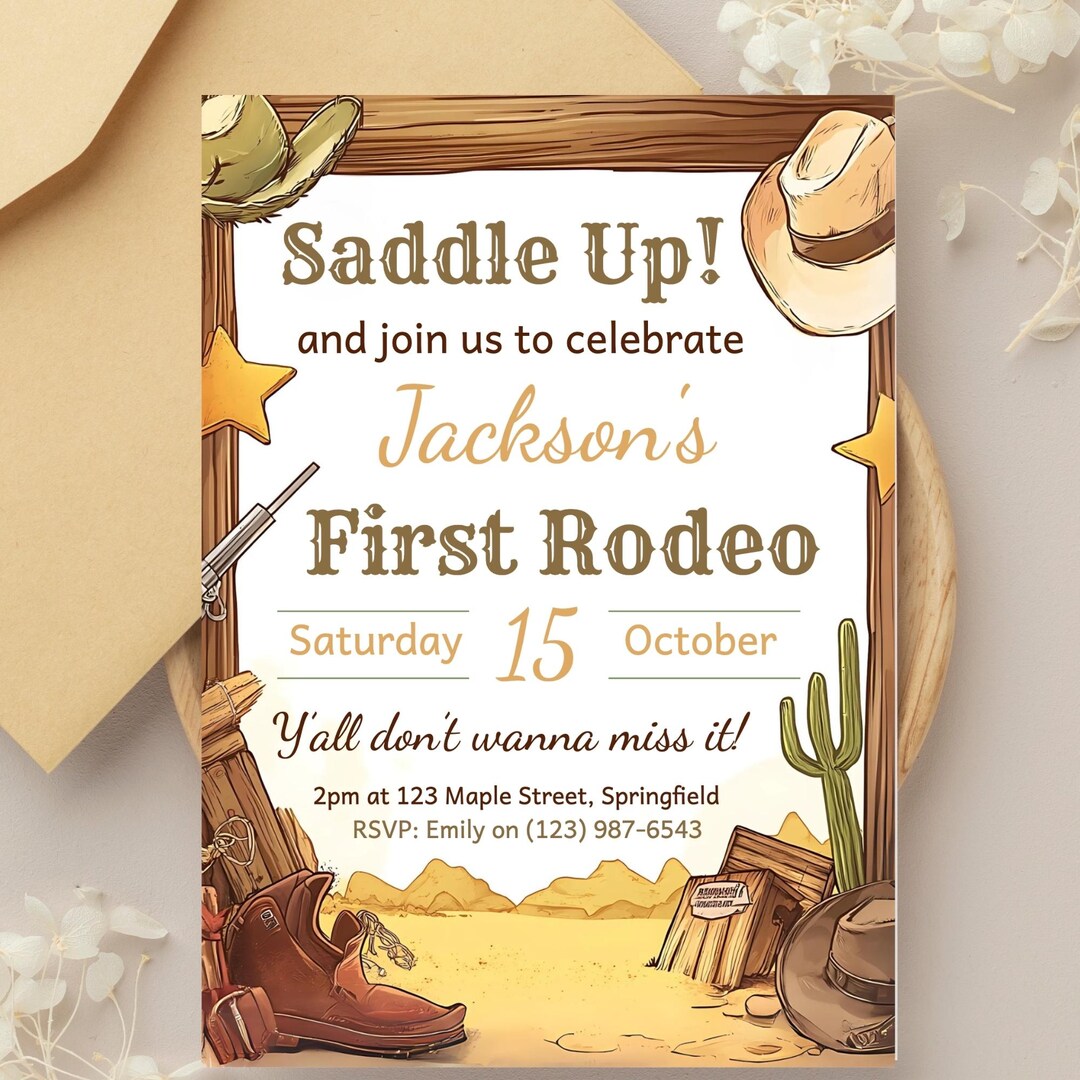 My First Rodeo Invitation, Editable Cowboy Birthday Invite, Digital ...