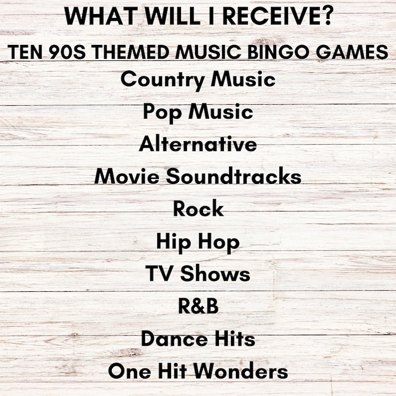 90s Music Bingo Mega Bundle – 10 Printable Games, 100 Cards Each ...