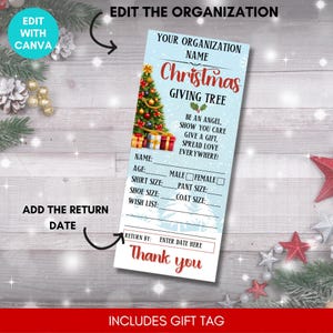 Christmas Giving Tree Gift Tag, Editable Christmas Angel Tree Flyer ...