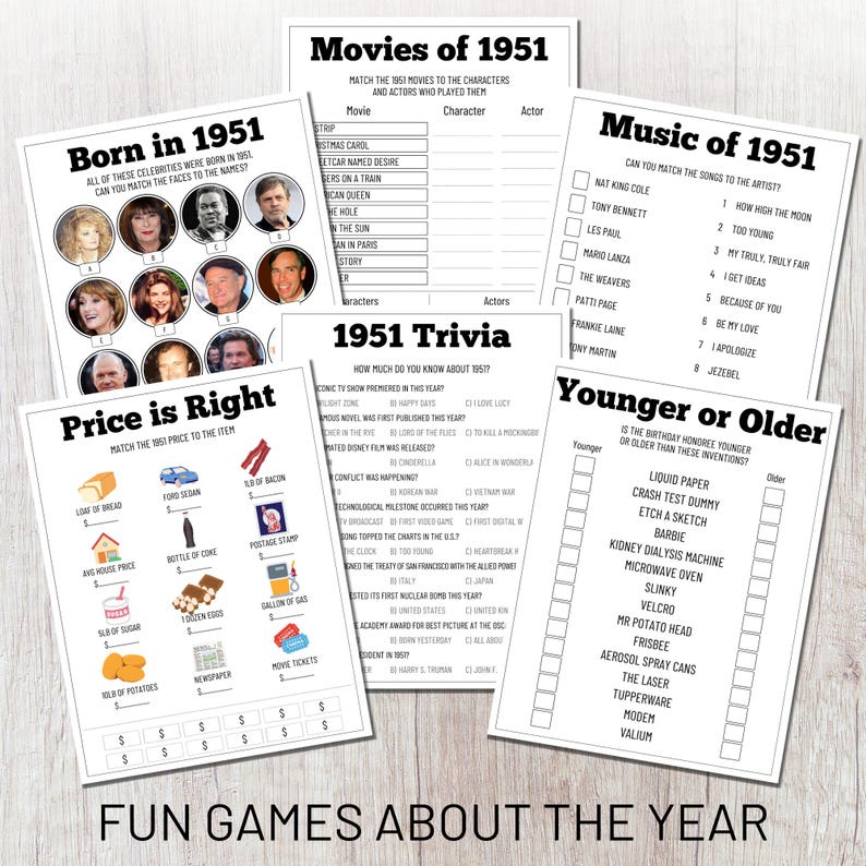 75th Birthday Party Games, Born in 1951 Trivia (digital Download) - Etsy