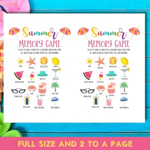 Summer Memory Game, Printable Activity, Pool Party, Family Fun, End of ...