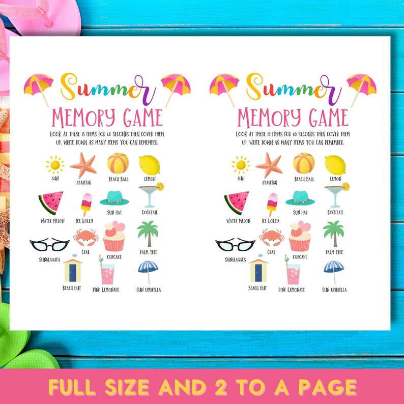 Summer Memory Game, Printable Activity, Pool Party, Family Fun, End of ...