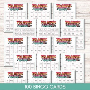 70s Music Bingo Game – 100 Printable Cards – Fun Party Activity With ...