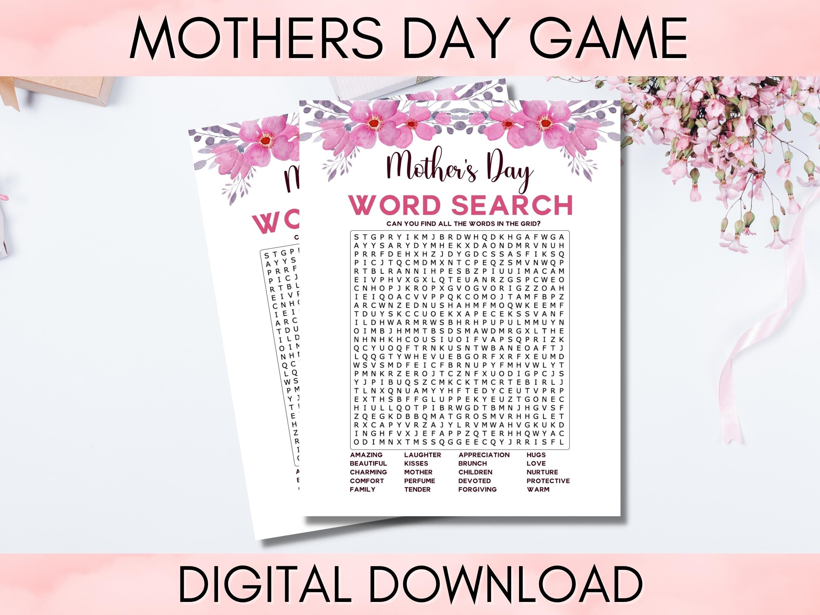 Printable Mother's Day Word Search Family Game Night - Etsy