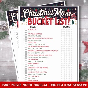 Christmas Movie Bucket List, Family Movie Night Printable, Editable ...
