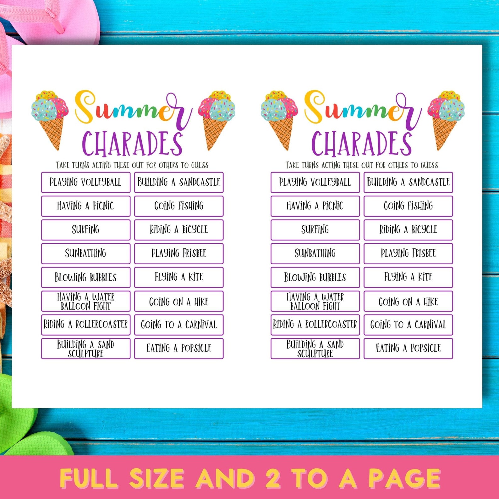 Summer Charades Game, Printable Activities, Pool Party, Family Fun, End ...