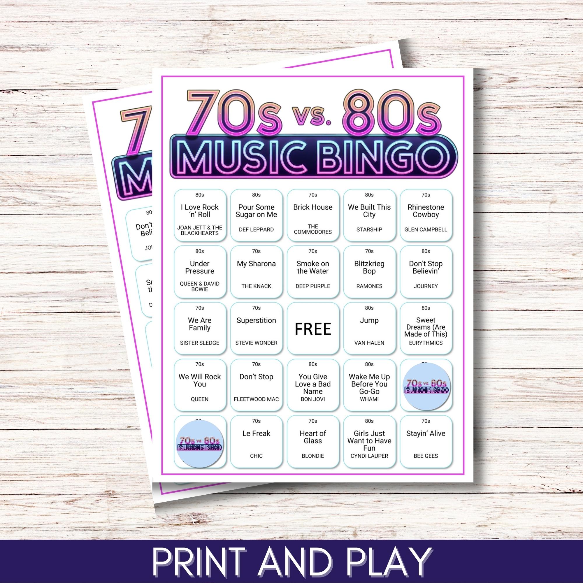 70s 80s Music Bingo, Printable Party Game, Instant Download, Fun ...