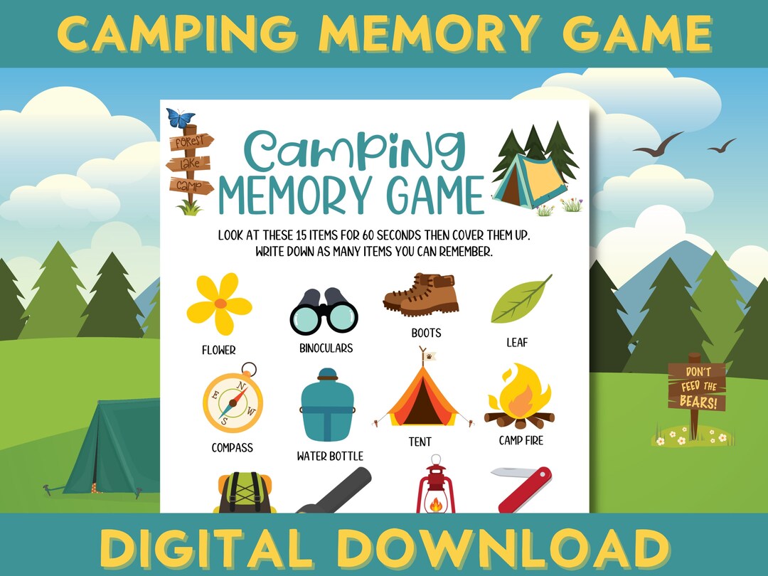 Camping Memory Game, Printable Camping Trip Game, Summer Camp, Family ...