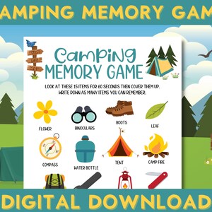 Camping Memory Game, Printable Camping Trip Game, Summer Camp, Family ...