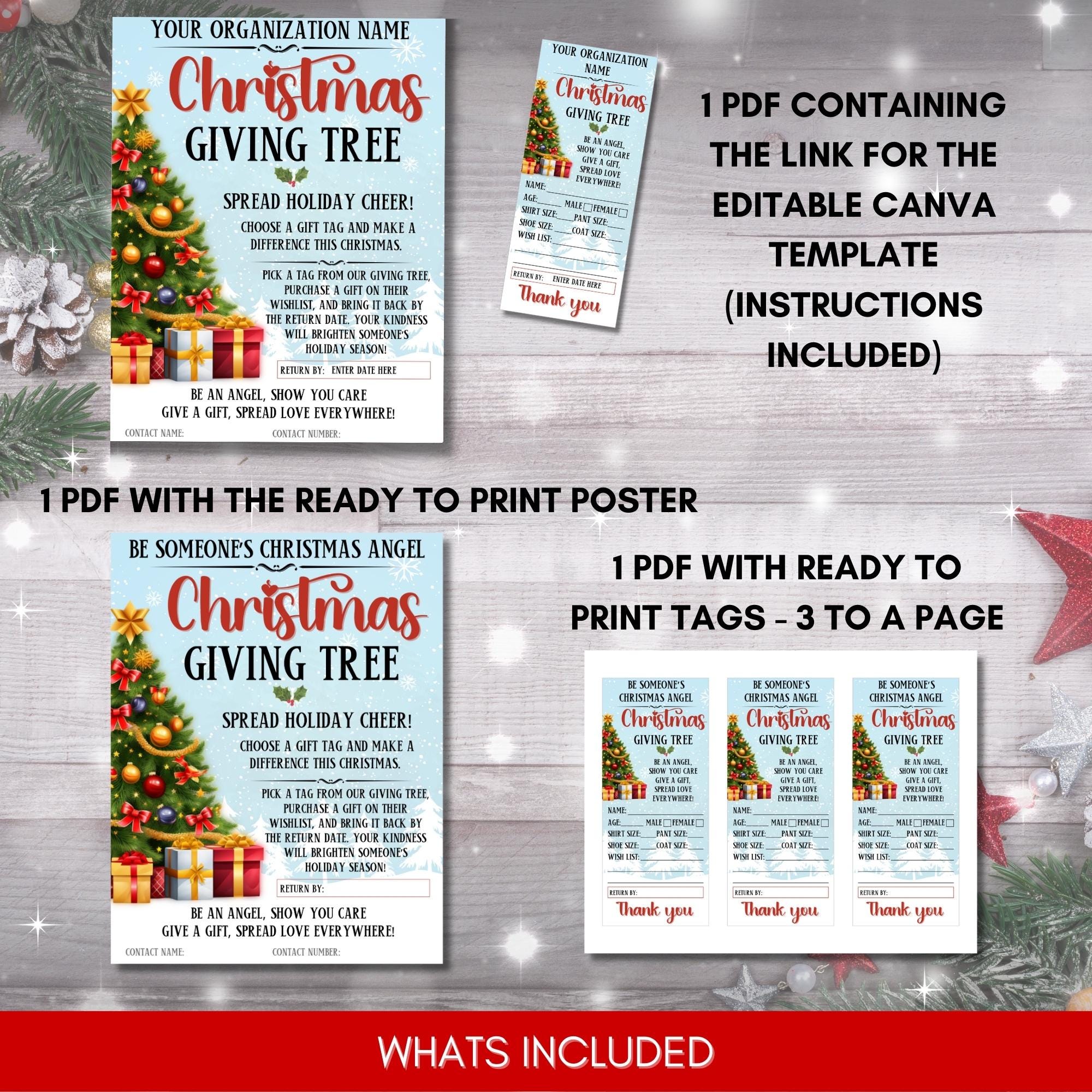 Christmas Giving Tree Gift Tag, Editable Christmas Angel Tree Flyer ...