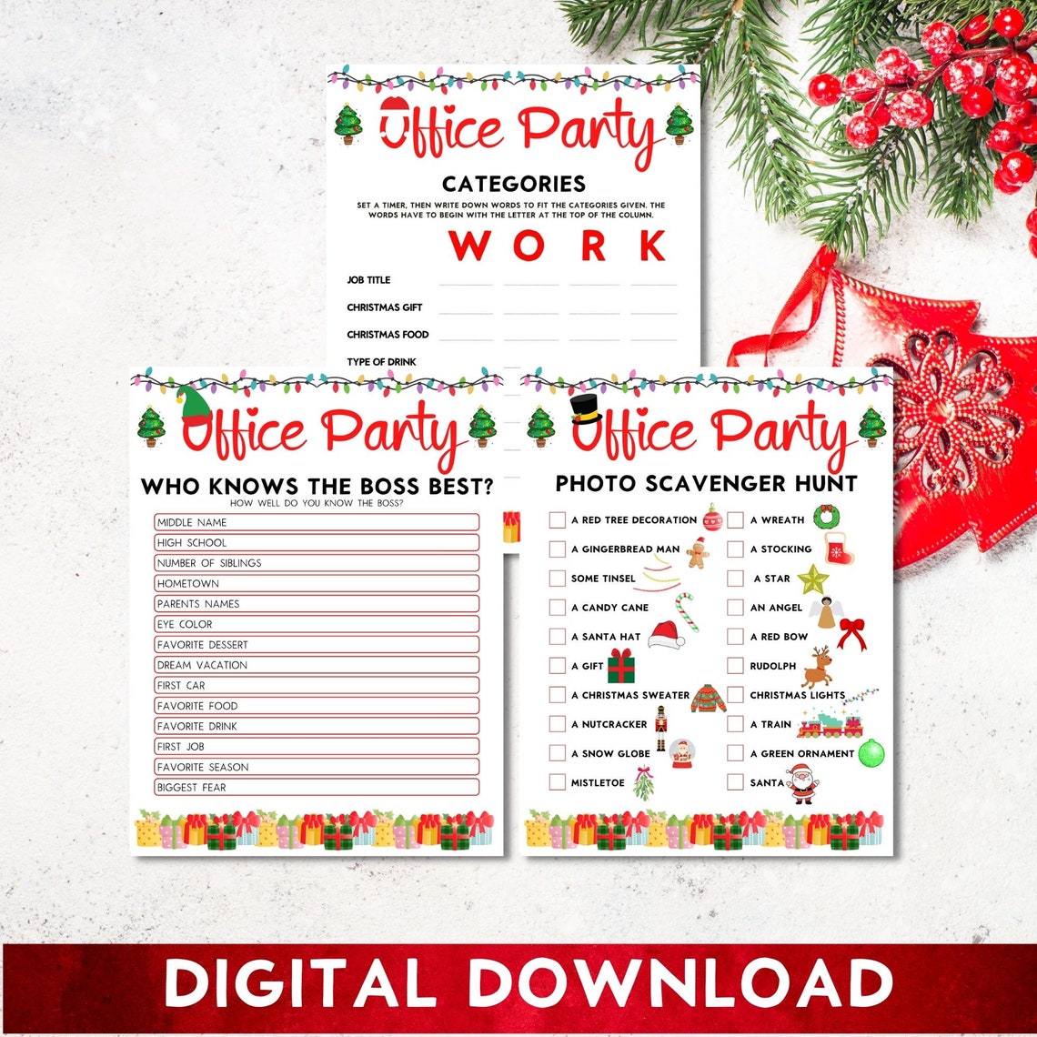 Printable Office Party Holiday Games Bundle Christmas Work - Etsy