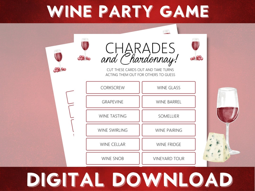 Wine Party Charades Game, Printable Game, Bachelorette Party, Bridal ...
