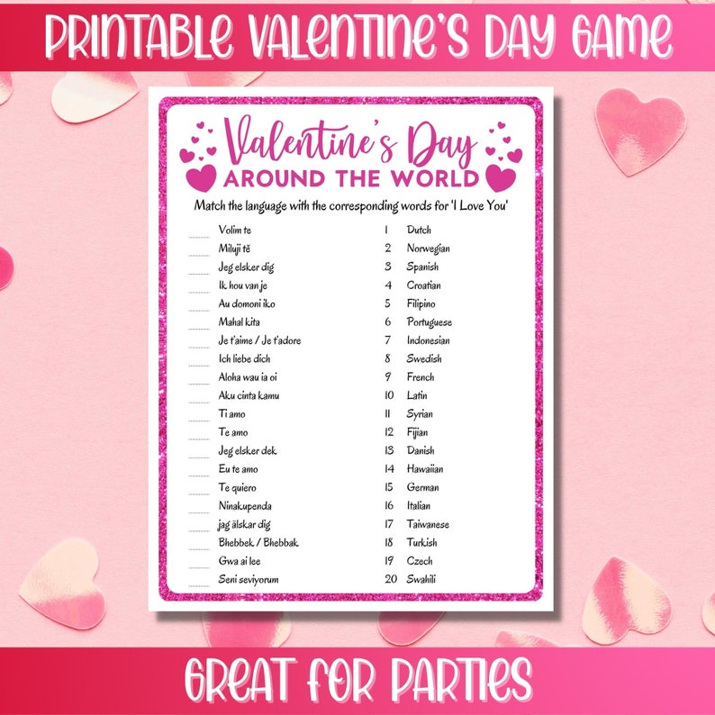 Printable Valentine's Day Around the World Party Game | Etsy