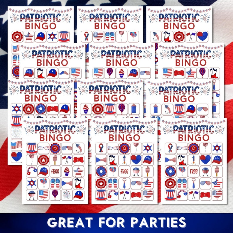 Patriotic Printable Bingo Game 60 Unique Bingo Cards - Etsy