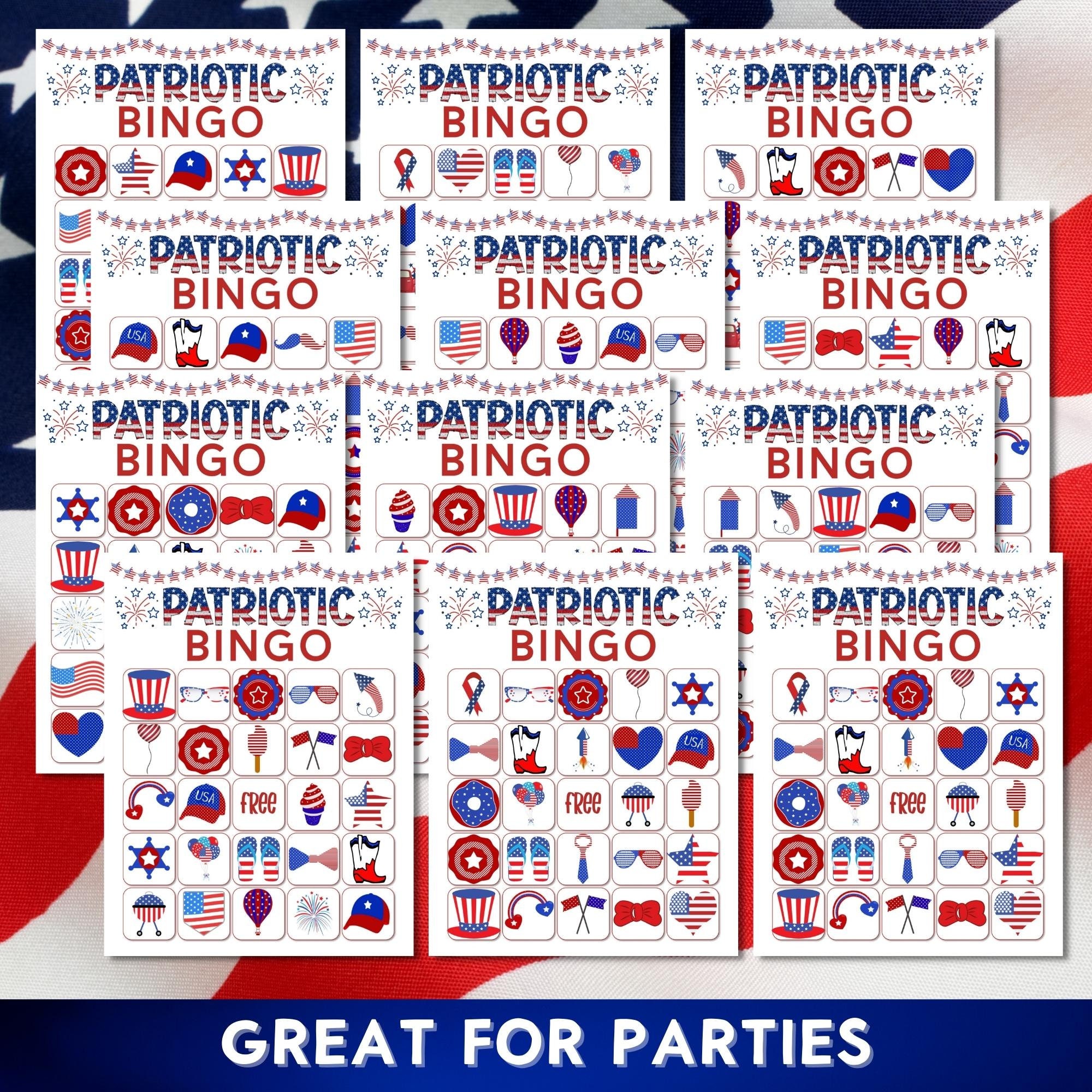 Patriotic Printable Bingo Game 100 Unique Bingo Cards - Etsy