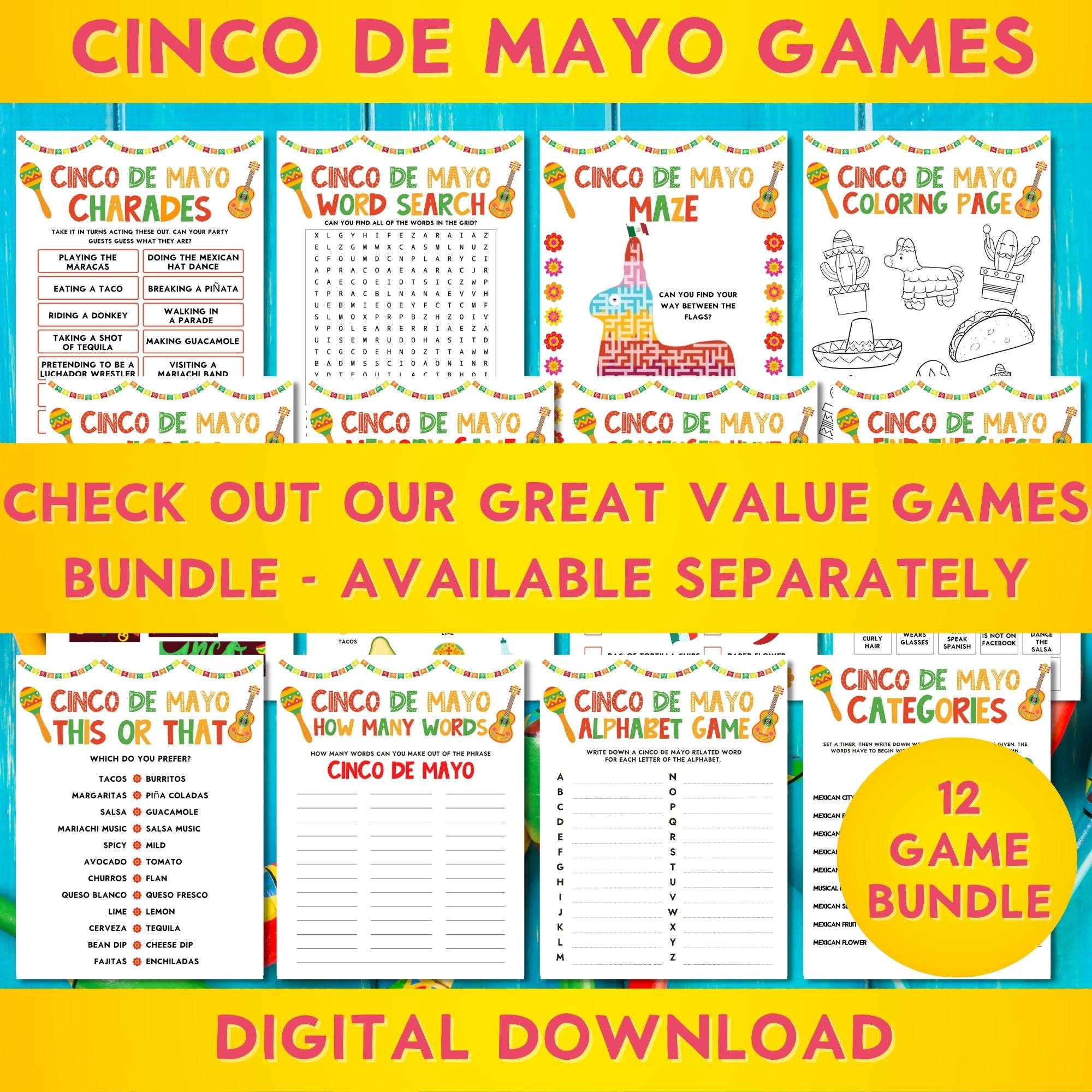 Cinco De Mayo Printable Charades Game, Fiesta Party, Family Game Night ...