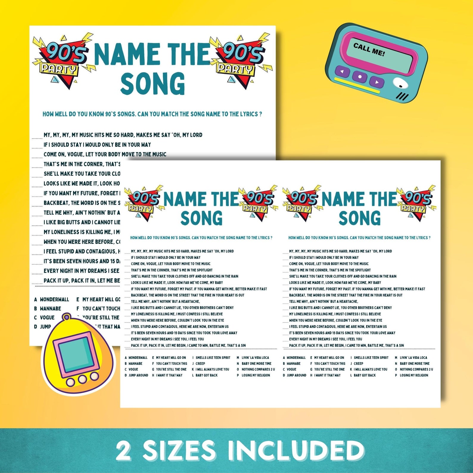 Printable 90's Themed Name the Song Party Game, Ice Breaker, Instant ...