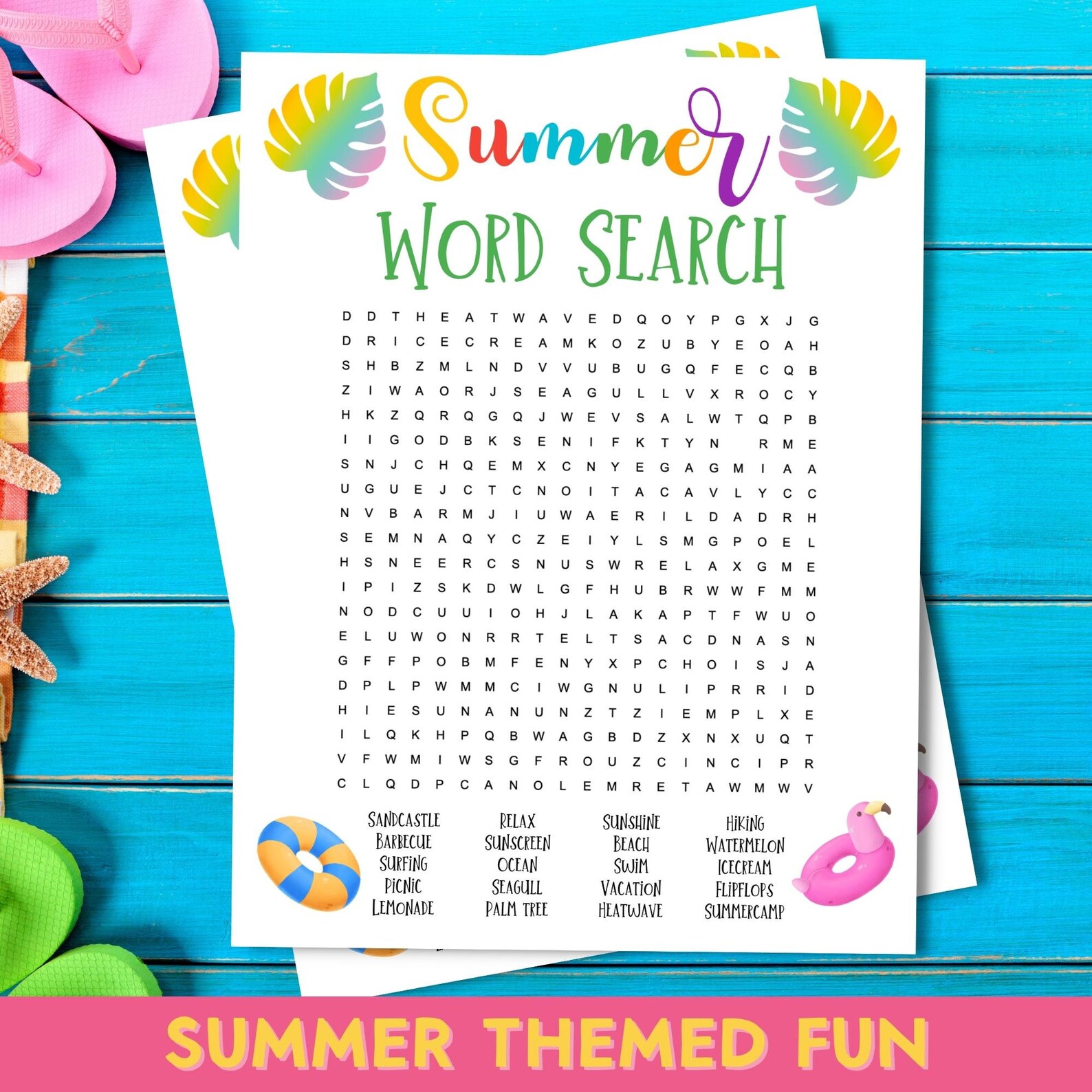 Summer Word Search Game Printable Activity Pool Party - Etsy