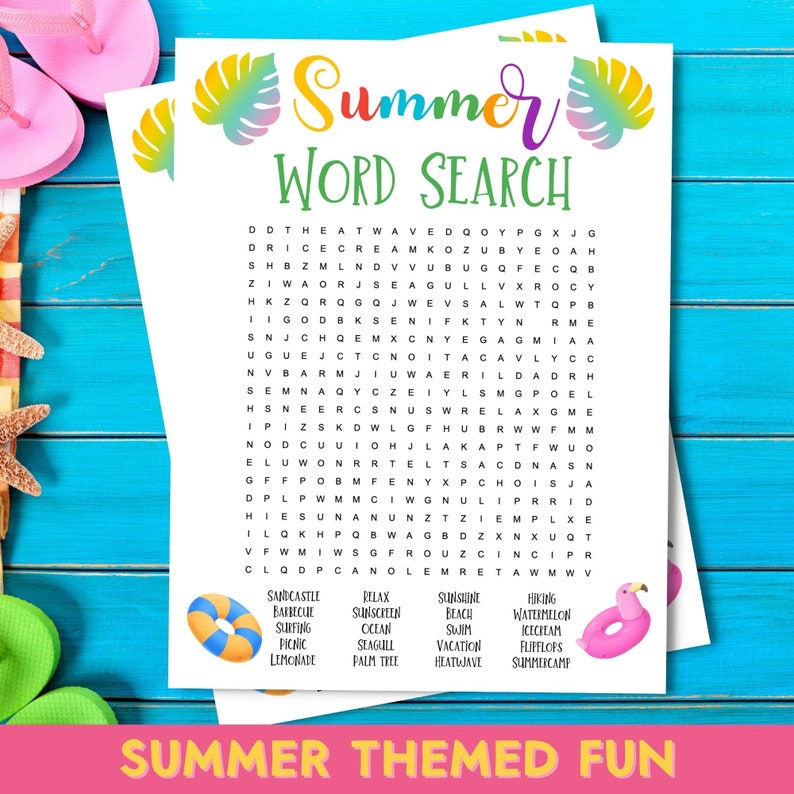 Summer Word Search Game Printable Activity Pool Party - Etsy