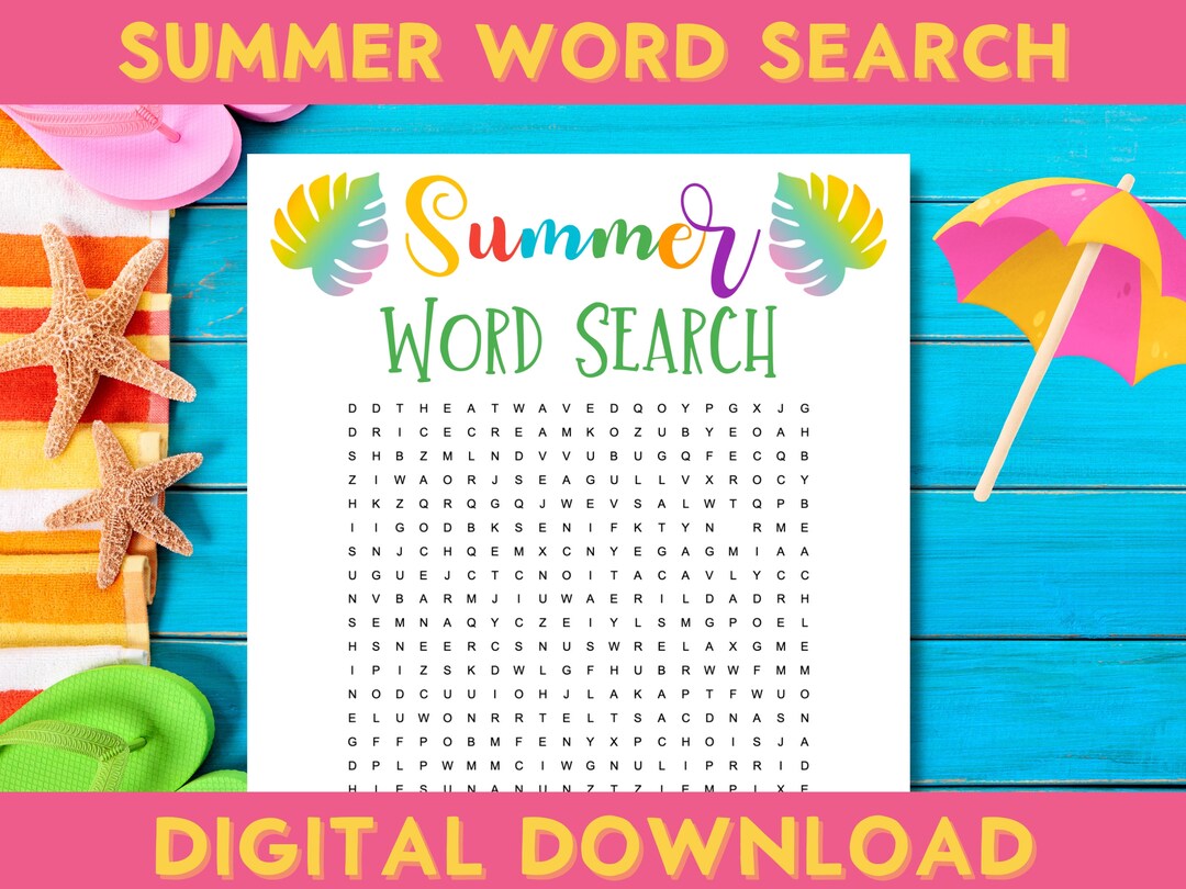 Summer Word Search Game, Printable Activity, Pool Party, Family Fun ...