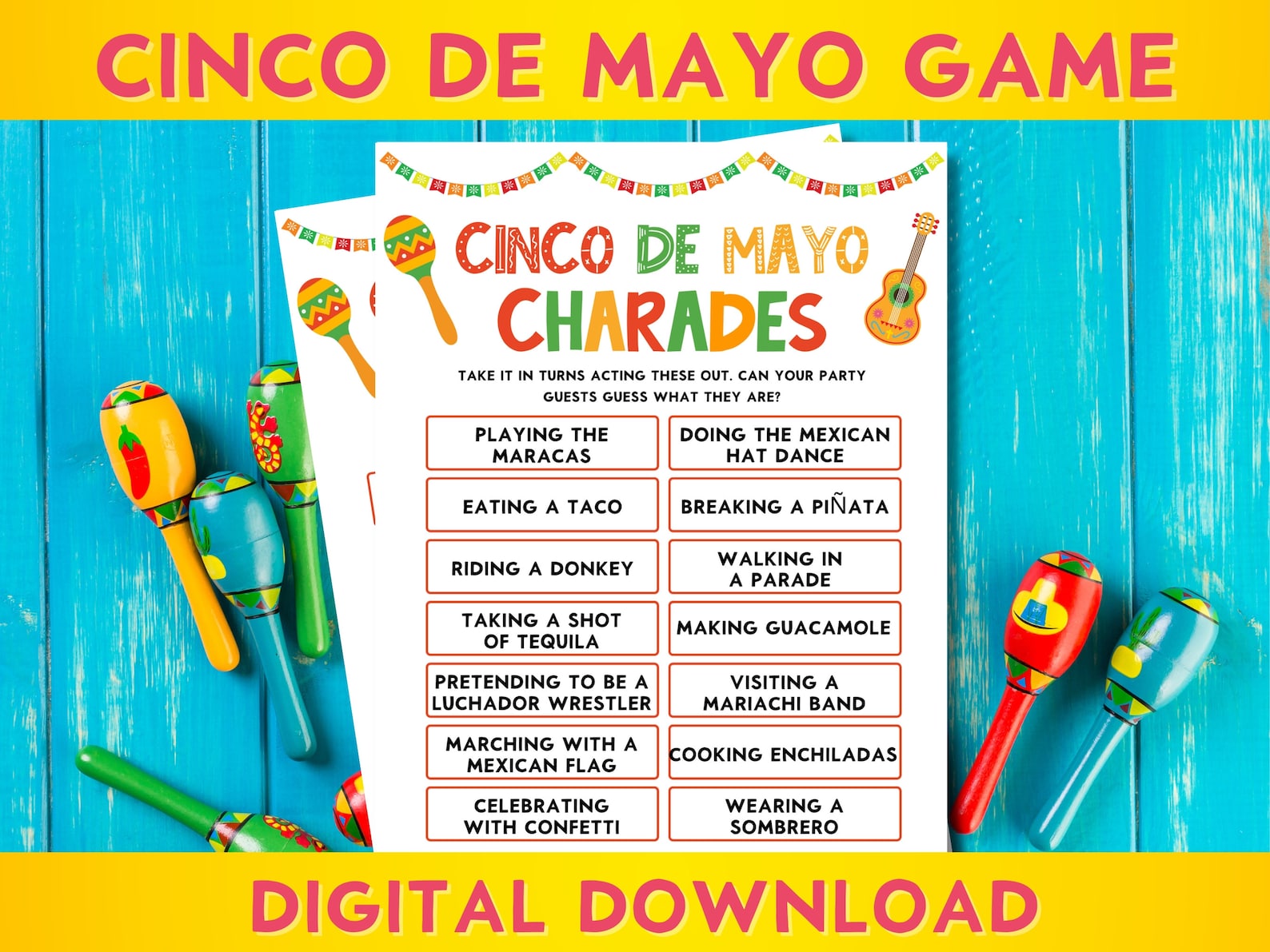 Cinco De Mayo Printable Charades Game Fiesta Party Family - Etsy