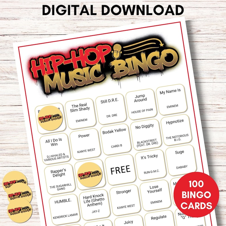 Hip Hop Bingo Game - Printable Music Bingo Cards - Fun Party Activity ...
