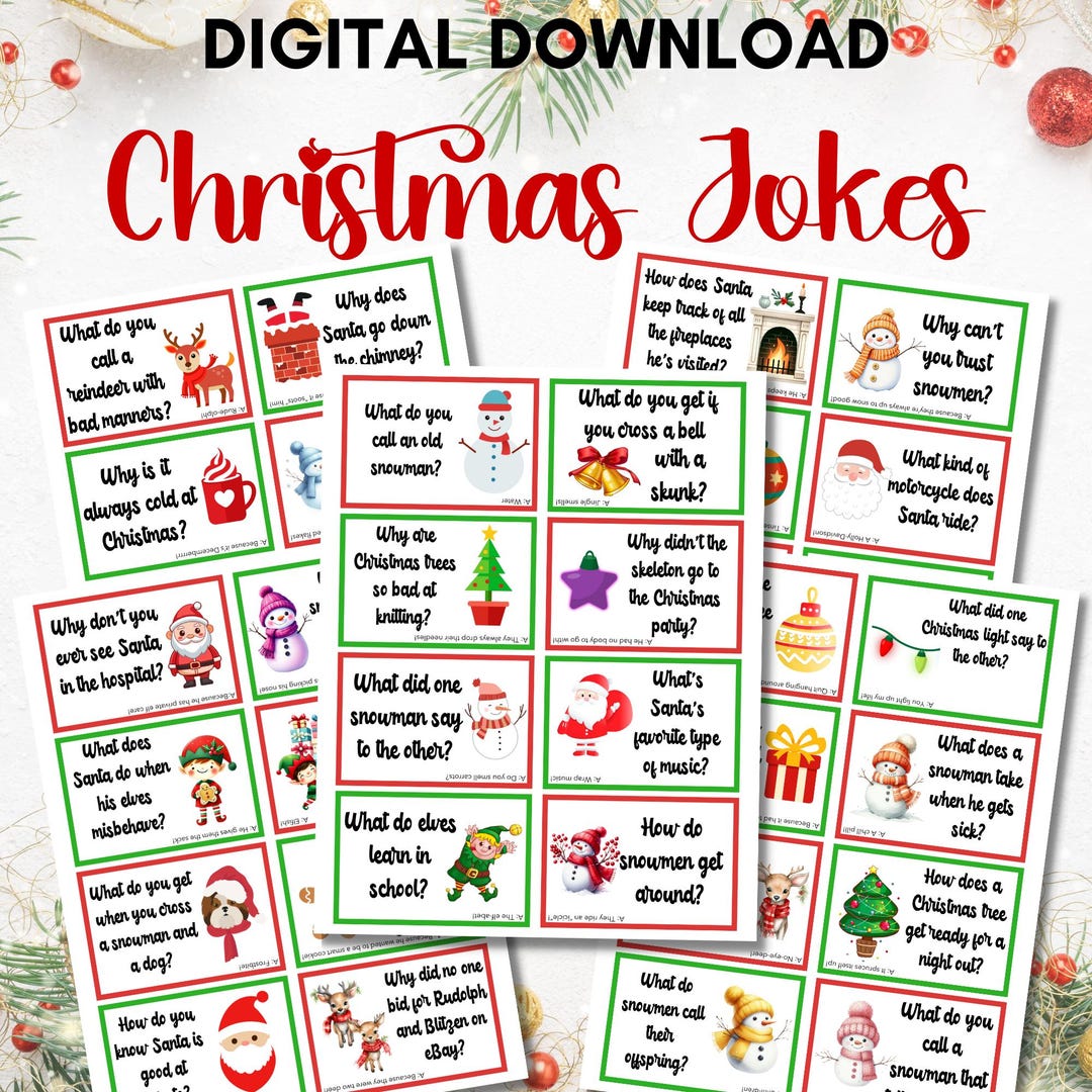 Christmas Joke Advent Cards, Fun Countdown to Christmas, 40 Printable ...