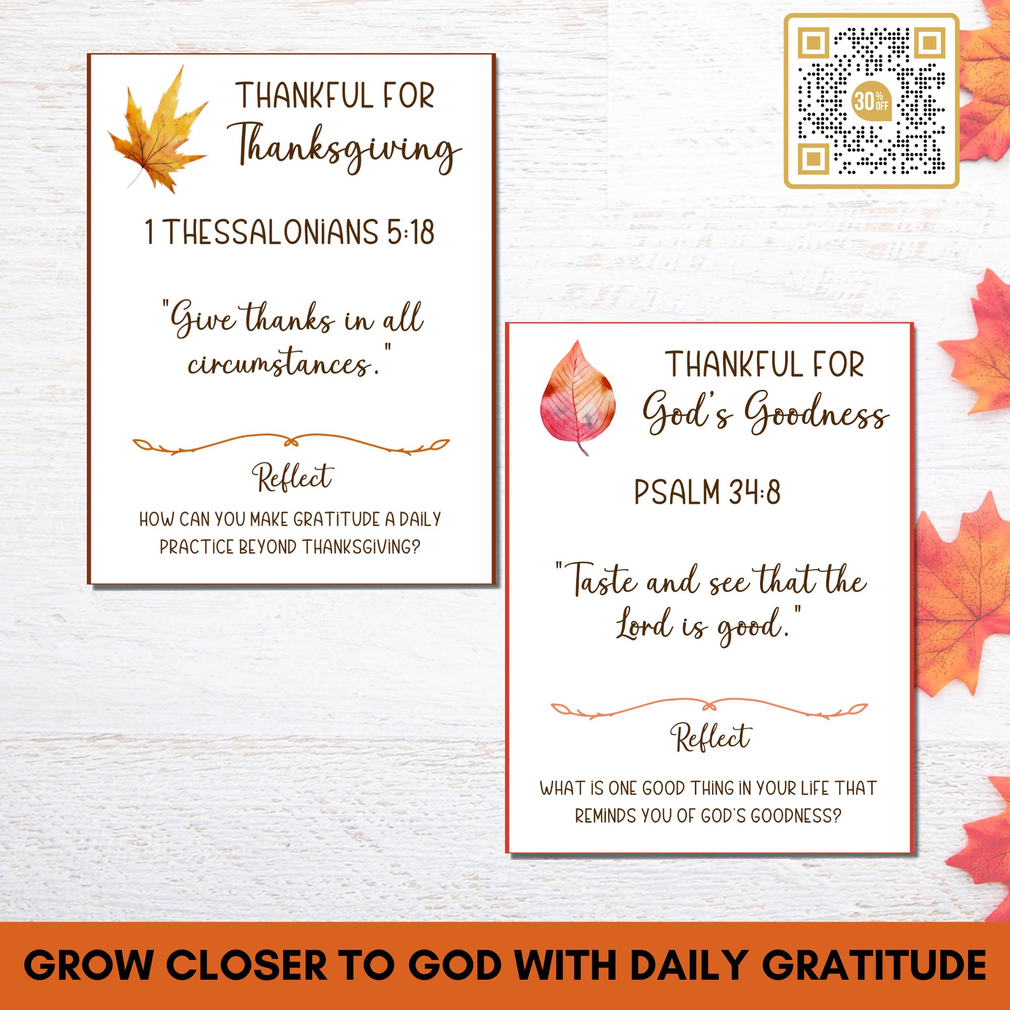 30 Days of Thankfulness Cards, Thanksgiving Gratitude, Daily Scripture ...