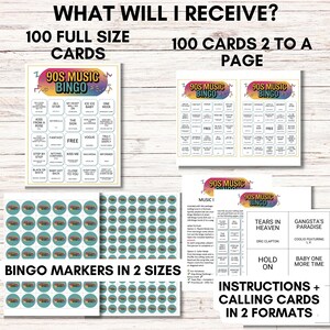 90s Music Bingo, Digital Download With 100 Cards, Party Game for Family ...